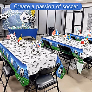 Heboland 3 Pieces Soccer Party Table Cloth,Large Size 54 x 108 Inch Rectangular Soccer Tablecloth Plastic Table Cover for Men Boys Birthday Party Decorations