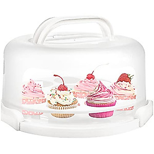 Yesland Cake Carrier with Collapsible Handle - White Cake Container and Holder with Lid - Portable Plastic Round Cake Cover for 10 inch Cake, Pies, Cookies, Nuts, Muffins, Cupcakes and Fruit