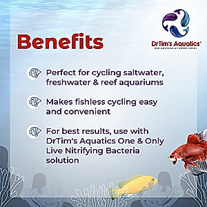 DrTim’s Aquatics Ammonium Chloride Solution for Fishless Cycling - 4 oz, Treats 200 gal. –  Fish Tank Cleaner for Saltwater, Freshwater & Reef Aquariums