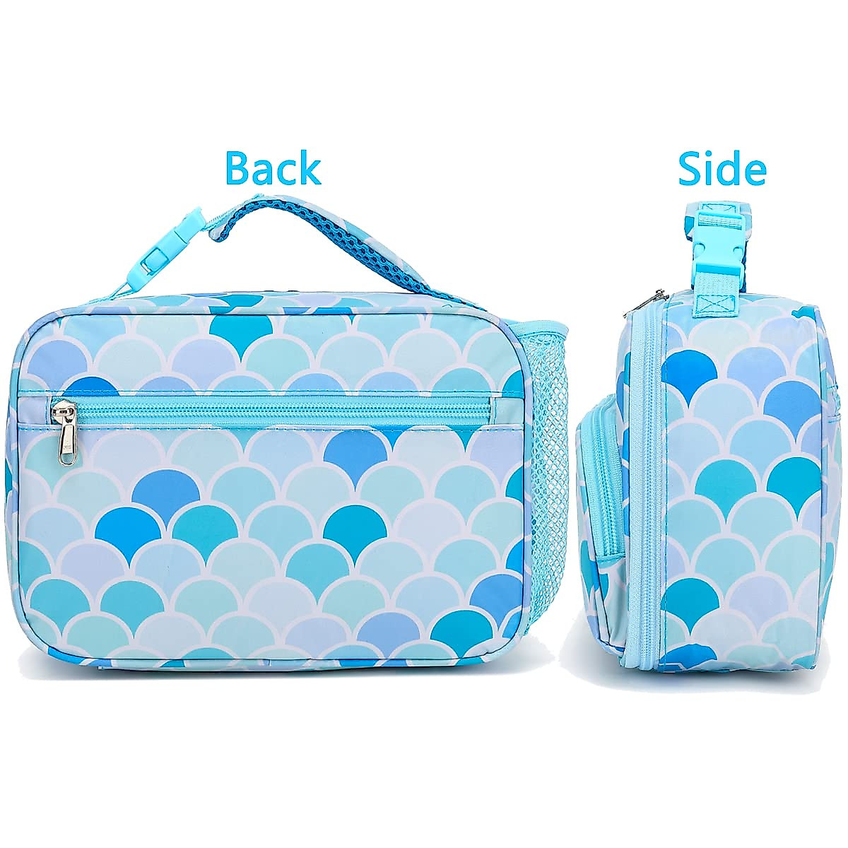 FlowFly Kids Lunch box with buckle Insulated Cooler Back to School Thermal Meal Tote Kit for Girls, Boys (Mermaid)