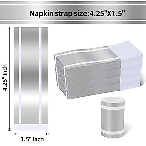 Germiwipe Paper Napkin Band, 200PCS Matte Silver Napkin Ring Self-Adhesive, Silverware Wraps Bands,Table Setup Wedding Event Party Supply (Matte Silver /200pcs)