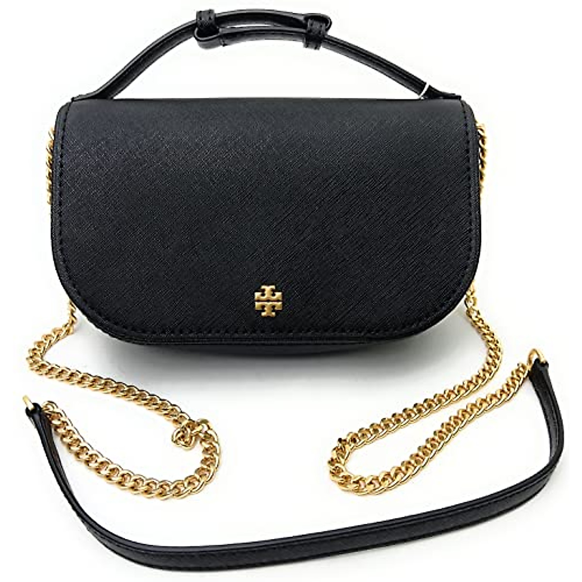 Tory Burch Emerson Top Handle Women's Saffiano Leather Crossbody Bag (Black)
