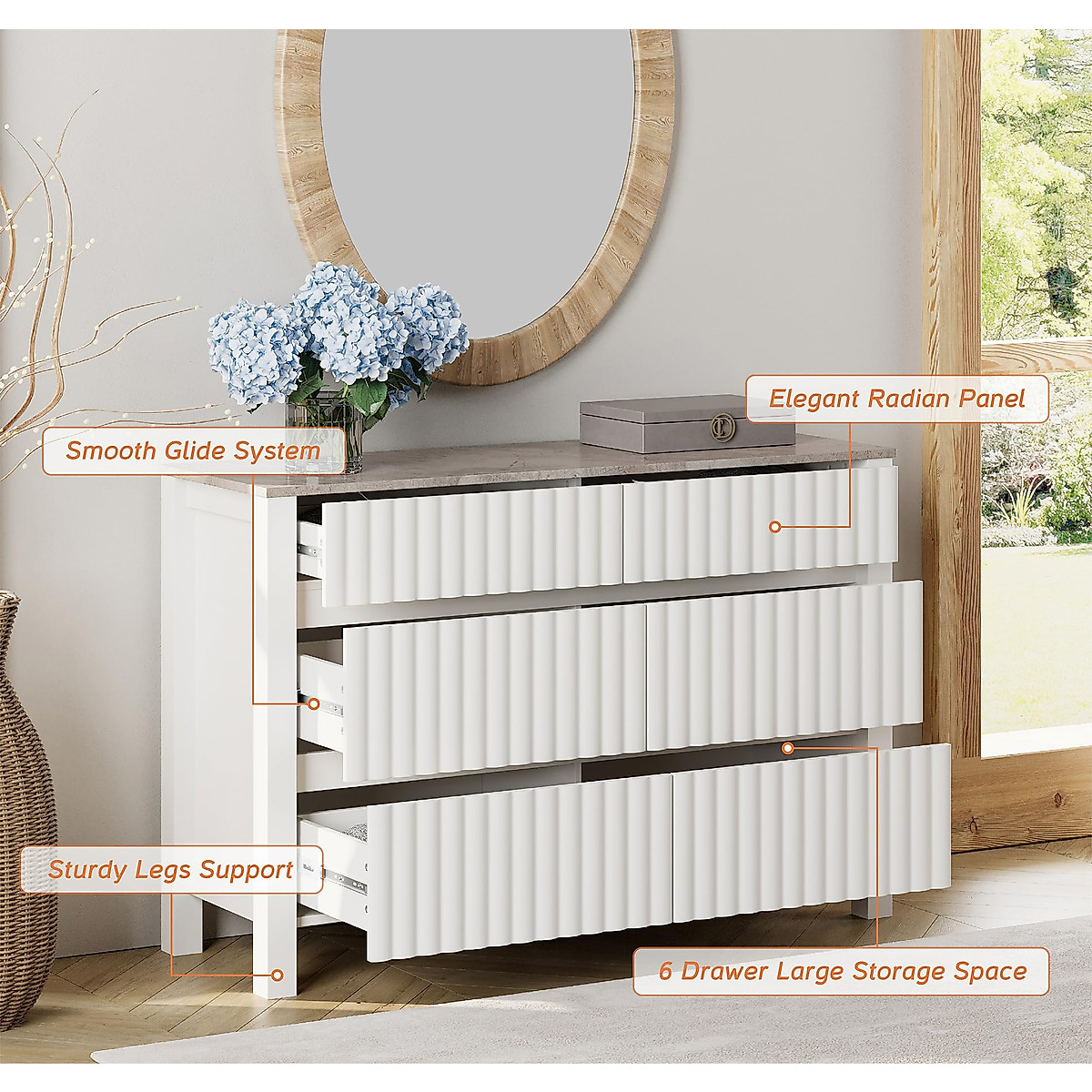 WAMPAT 6 Drawers Nursery Dresser Chest for Bedroom, Baby Dresser Changing Table Wood Closet with Storage Organizer Cabinet with Wide Drawers for Kid's Room Living Room, Nursery,Entryway,White