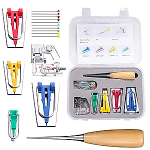 Bias Tape Maker Set, Neo LOONS Sewing Fabric Bias Tape Maker Tool Kit with Binder Foot, 6MM 12MM 18MM 25MM 4 Sizes DIY Patchwork Sewing Accessories Tools Set for Quilt Binding