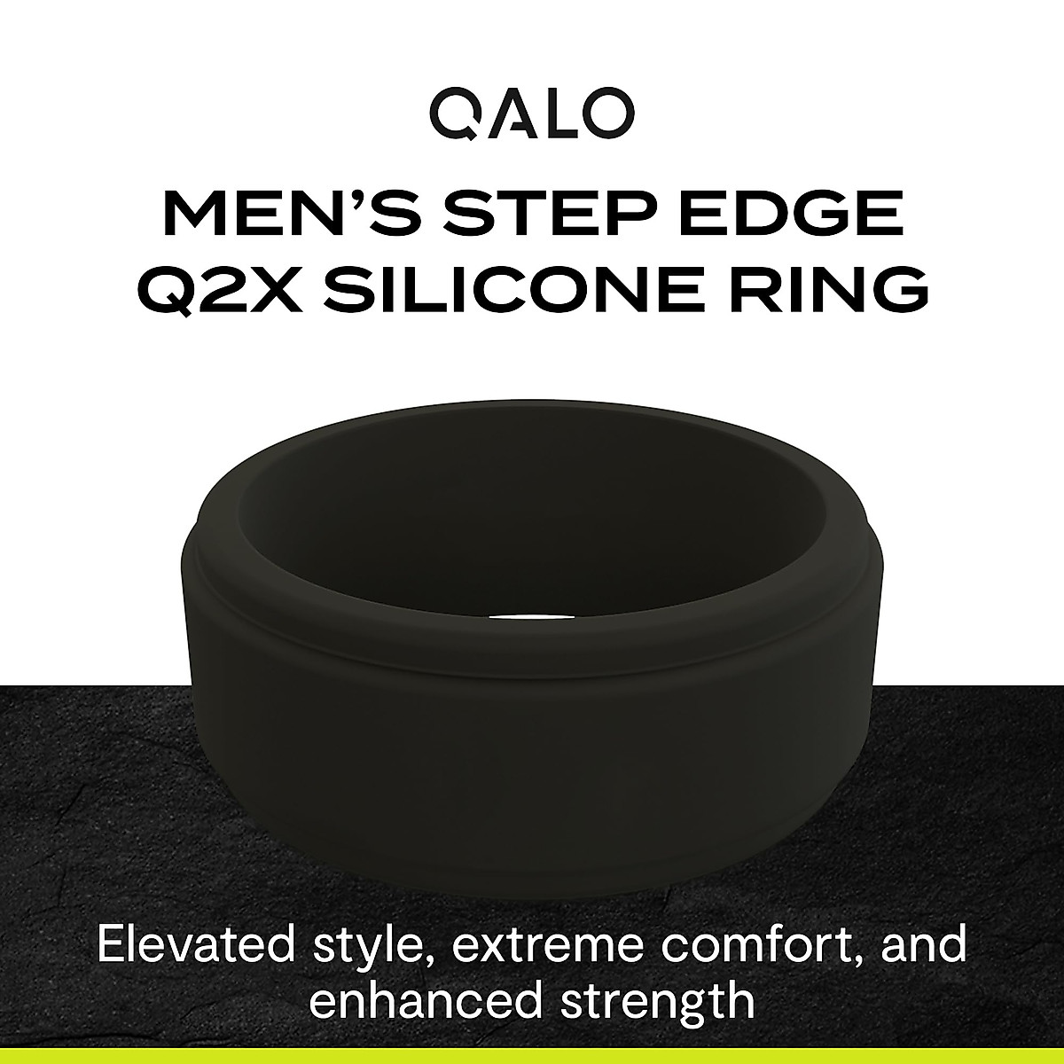 QALO Men's Silicone Ring, Black (Size 10) - Step Edge Q2X - Mens Wedding Bands - Breathable & Durable Silicone Rings for Men - Thick Rubber Engagement Rings for Him - 9mm x 2mm