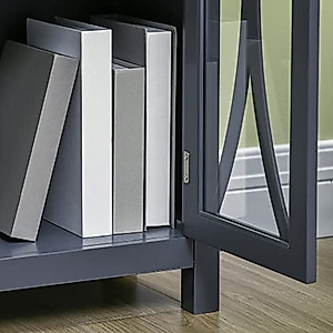 HOMCOM Sideboard, Buffet Cabinet with 4 Tempered Glass Doors, Arc Pattern and Adjustable Storage Shelf, Credenza, Gray