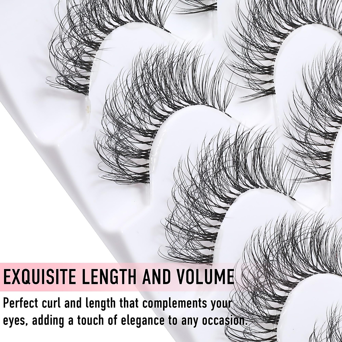 KSYOO Long Natural Lashes with Clear Band Lashes Wispy,10-18mm Cat Eye Lashes D Curl Strip Lashes That Look Like Extensions,3D Natural Fluffy Faux Mink False Eyelashes Natural Look