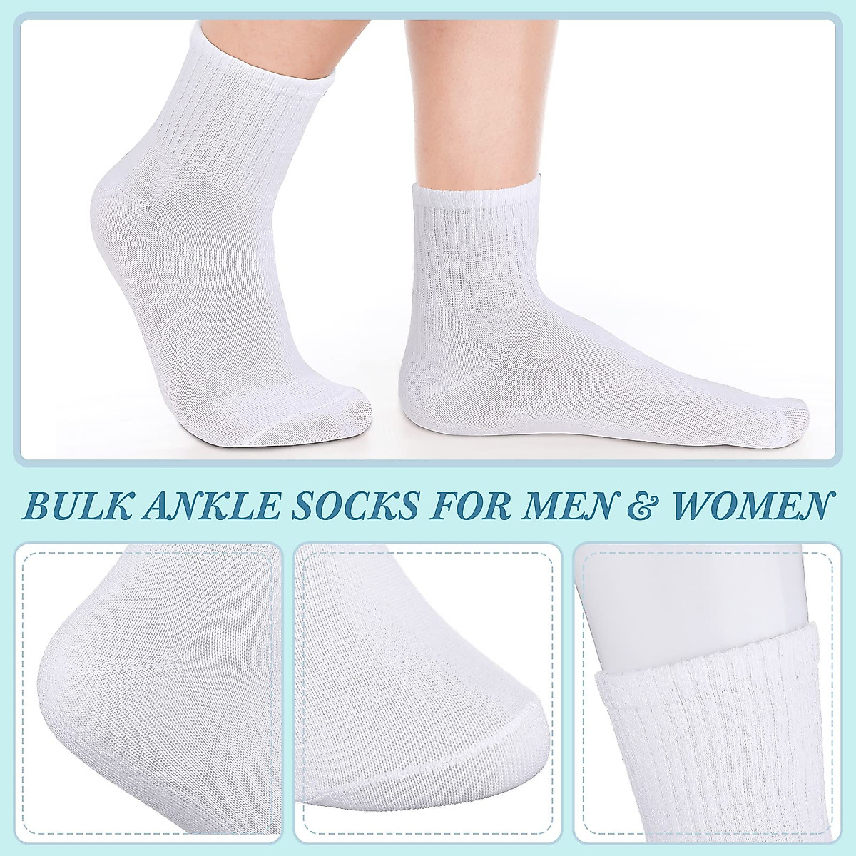 Tarpop 48 Pairs Men Quarter Ankle Socks Athletic Socks Moisture Wicking Bulk Crew Casual Sports(White)