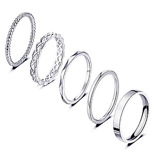 Honsny 14K Gold Rings Stacking Rings for Women Stackable Silver Rings Thin Rose Gold Band Ring Set Simple Midi Thumb Finger Ring Size 4-11