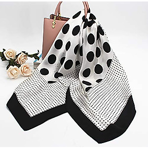 ANDANTINO 100% Pure Mulberry Silk Scarf 35" Large Square Lightweight Headscarf –Women’s Hair Wraps-With Gift Packed (Black&White Polka Dots)