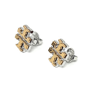 Tory Burch Extra Large Logo Stud Earring Two Toned Gold Silver 5/8'' WIde, Multi