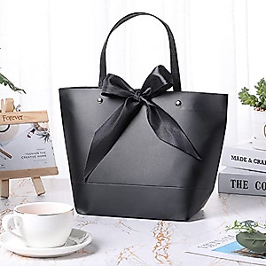 20 Pcs Gift Bags with Handles Cute Party Favor Bags Treat Bags for Birthday Party Paper Bridal Shower Favor Bags Ribbon Bow Gift Wrap Bags for Wedding Valentine's Day (Black, Small)