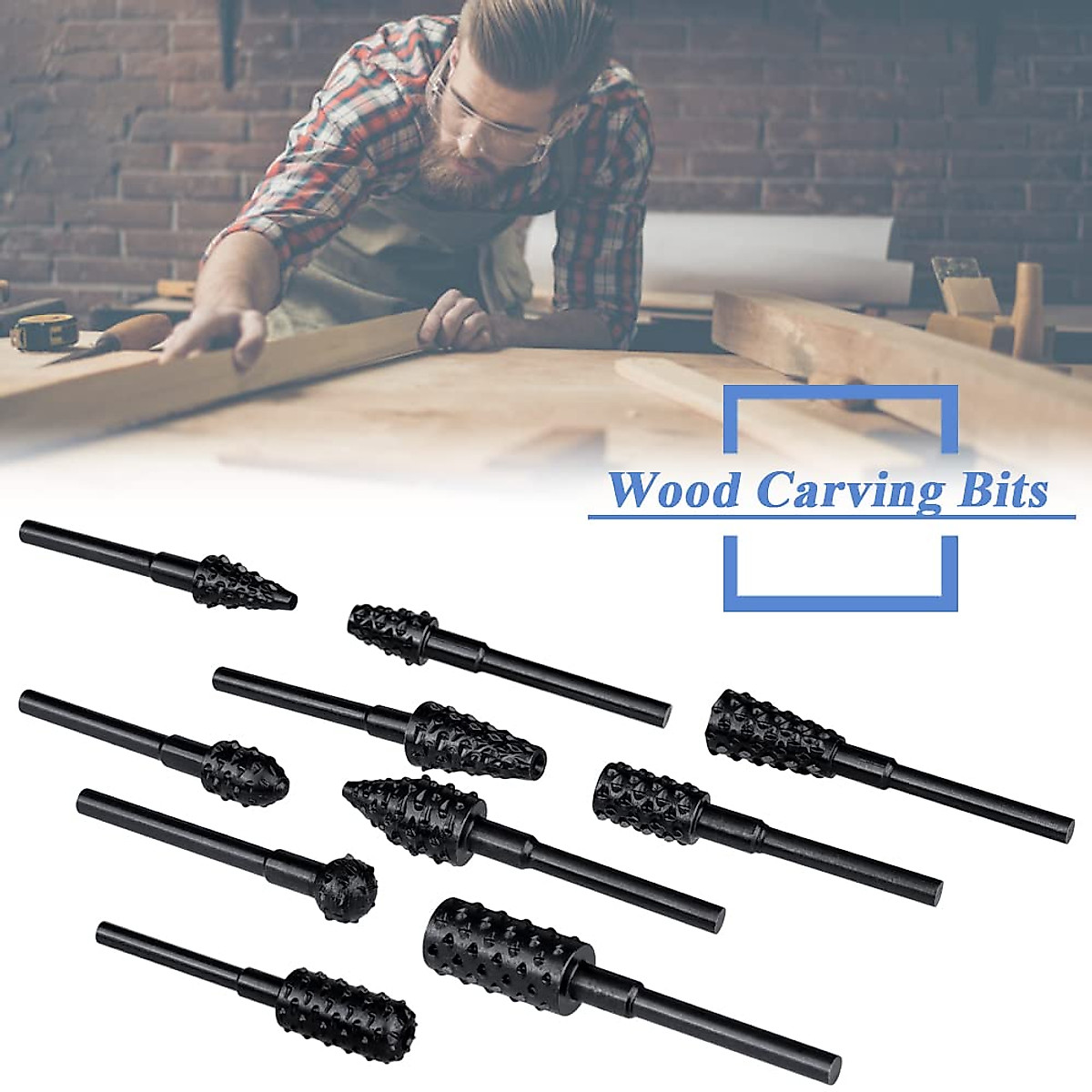 Mesee 10 Pieces Rotary File Rasp Set, 3mm(1/8") Round Shank Rotary Burrs Carbon Steel Carving File Rasp Twist Drill Bits Electric Ginder Rasp Accessory for Woodworking Drilling Engraving