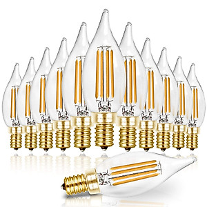 Hizashi 90+ CRI LED Candelabra Bulb 40W Equivalent E12 LED Bulb Dimmable 2700K Soft Warm White, Chandelier Light Bulbs, 4W 450LM Flame Tip CA10 Candle Light Bulbs, UL Listed - 12 Pack