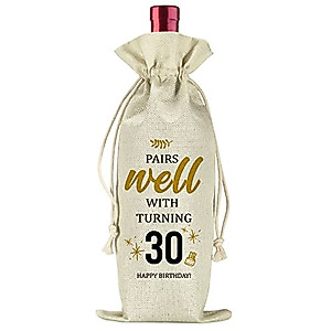 30th Birthday Gift Ideas for Women Men, 30th Thirtieth 30 Years Old Birthday Decorations Wine Bag, Happy 30th Birthday, Pairs Well with Turning 30 Thirty