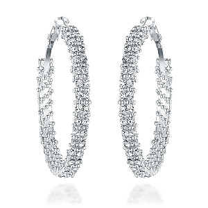 Gemini Women Silver Plated CZ Diamonds Big Large Round Hoop Earring Valentine Day Gifts Gm008, Size: 2 inches