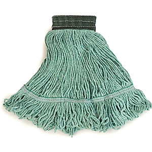 SPARTA Flo-Pac Cotton Mop Head, Loop-Ended, Wide Band with Green Band for Organized Cleaning, Medium, Green
