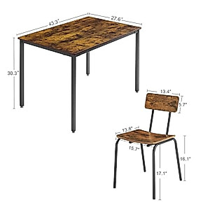 PKUGU Dining Table and Chair Set, Kitchen Table and Chairs for 4, Kitchen & Dining Room Tables, Farmhouse Kitchen Tables, Rectangle Dining Tables, 4 Chairs with Curved Back, Rustic Brown+Black