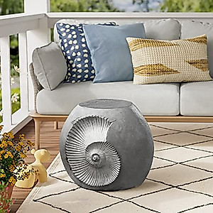 COSIEST Nautilus Sculpture End Table, 15.8x15 inch Concrete Finish Accent Table, Round Side Table for Garden Yard Patio, Light Gray