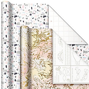 Hallmark Pastel Wrapping Paper Bundle with Cutlines on Reverse (6 Rolls: 130 Square Feet Total) Pink, Gold, Blue for Birthdays, Weddings, Bridal Showers, Baby Showers and More