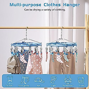 Cayxenful Clothes Drying Rack Stainless, 360° Rotating Steel Laundry Drying Rack Whit 24 Clips, Foldable Drying Rack, Drip Drying Hanger for Socks, Bras, Lingerie, Clothes