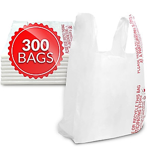 Reli. T-Shirt Bags (300 Count) Plastic Bags - Bulk Grocery & Shopping - White T-Shirt Sacks in Bulk (11.5" x 6.5" x 21")