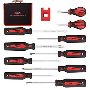 XOOL Magnetic Screwdriver Set 10PCS, 5 Phillips and 5 Flat Head Tips Professional Cushion Grip Screwdriver Non-Slip for Repair Home Improvement Craft