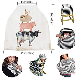 Farm Retro Animals Baby Nursing Cover for Breastfeeding, Watercolor Cow Pig Sheep Chicken Breathable Stretchy Nursing Scarf Carseat Canopy for Boys or Girls Stroller Car Seat Covers Rustic Style