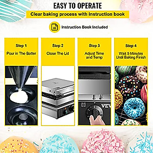 VEVOR Electric Donut Maker, 9 Holes Commercial Donut Machine, 2000W Electric Doughnut Machine, Double-Sided Heating Commercial Donut Maker, for Home & Commercial Use with Non-stick Teflon Coating