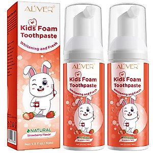 Kids Strawberry Foaming Toothpaste, Anti-Cavity Fluoride, Great Tasting, Safe and Effective, 360ºCare for Mouth, for Children Kids Age for 3 and Up, 2 PCS