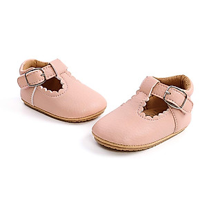 Baby Girls Mary Jane Flats Rubber Sole Infant Toddler Walking Shoes Moccasinss Princess Crib Wedding Dress Shoes, Pink 6-12 Months
