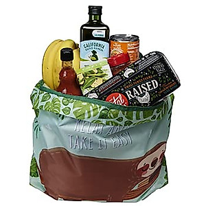 O-WITZ Reusable Grocery Bags | Vibrant Tote Bag For Groceries, Gym, Beach Gear, Toys & More | Washable Design With Large Handles For Maximum Convenience | Folds Into A Small Pouch, 5 Pack, Sloths