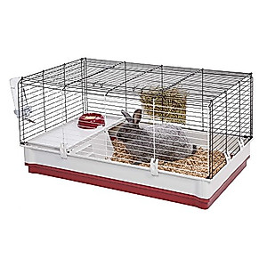 MidWest Homes for Pets 158 Wabbitat Deluxe Rabbit Home, Rabbit Cage, 39.5 L x 23.75 W x 19.75 H Inch, Maroon/White