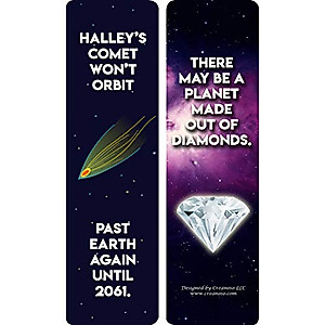 Creanoso Space Fun Facts Bookmarks (30-Pack) – Bookmarker Cards Bulk Set – Premium Gift for Men & Women, Adults, School Children– Giveaway Tokens Gift Ideas – Science Rewards Incentives Book Clippers