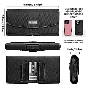 Nylon Belt Holster For iPhone 14 Plus, iPhone 14 Pro Max, 13 Pro Max, 12 Pro Max, 11 Pro Max, Xs Max With Phone Case Installed. Phone Pouch With Chestnut Stitching, Magnetic Cover, Belt Loops, ID slot