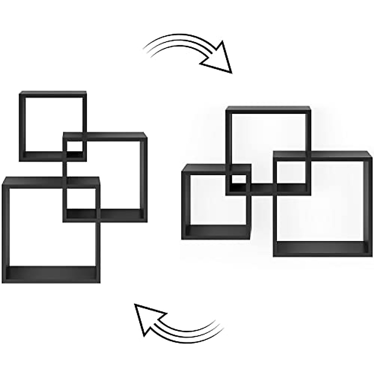 Ballucci Modern Interlocking Cube Floating Shelves, Wall Mount Wood Square Shelves for Living Room, Bedroom, Bathroom, Easy to Install Wall Decor Box Shelves, Black