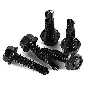 #14 x 3/4" Hex Washer Head Self Drilling Screws, Self Tapping Sheet Metal Tek Screws, 410 Stainless Steel, Black Oxide Finish, 50 PCS