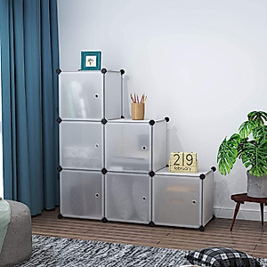 C&AHOME Cube Storage Organizer with Doors, 6-Cube Closet Cabinet, DIY Plastic Modular Bookshelf, Ideal for Bedroom, Living Room, Office, 36.6" L x 12.4" W x 36.6" H Translucent White