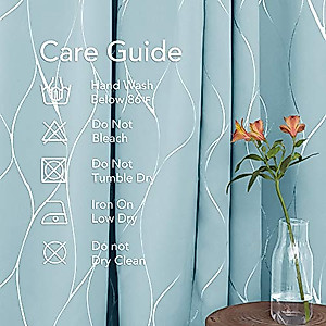 Deconovo 84 Inch Long Blackout Curtains, Silver Wave Foil Print Grommet Room Darkening Curtain, Noise Reducing Window Draperies for Living Room (52" W x 84" L, 1 Pair, Sky Blue)