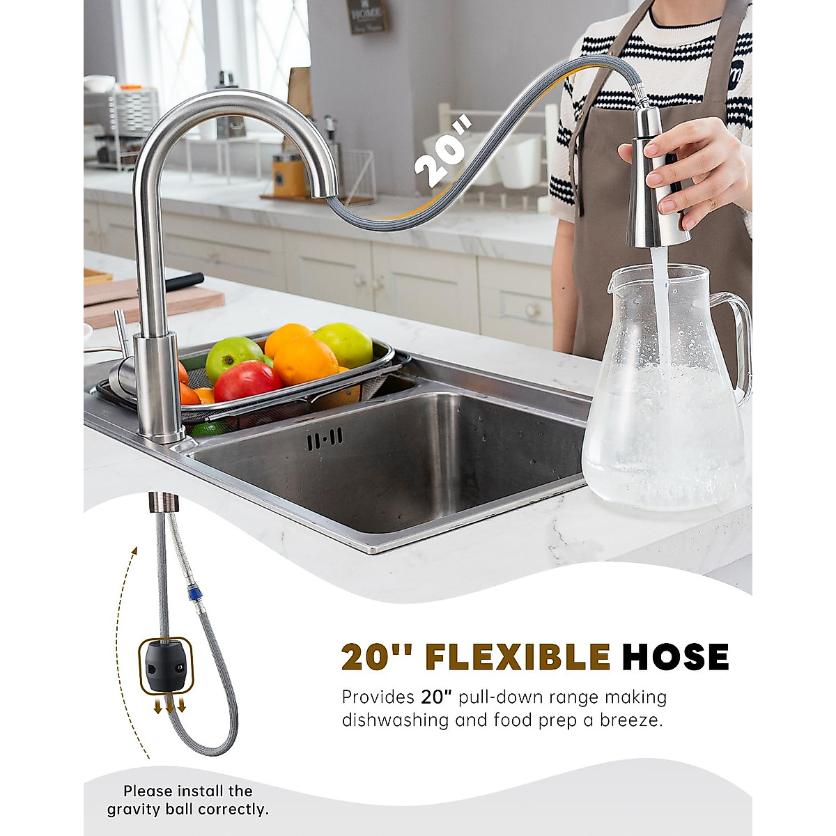 BLYLUND Kitchen Faucets with Soap Dispenser, Brushed Nickel Kitchen Faucet with Pull Down Sprayer 3 Modes, Stainless Steel Modern Kitchen Sink Faucets High Arch Single Handle Faucet