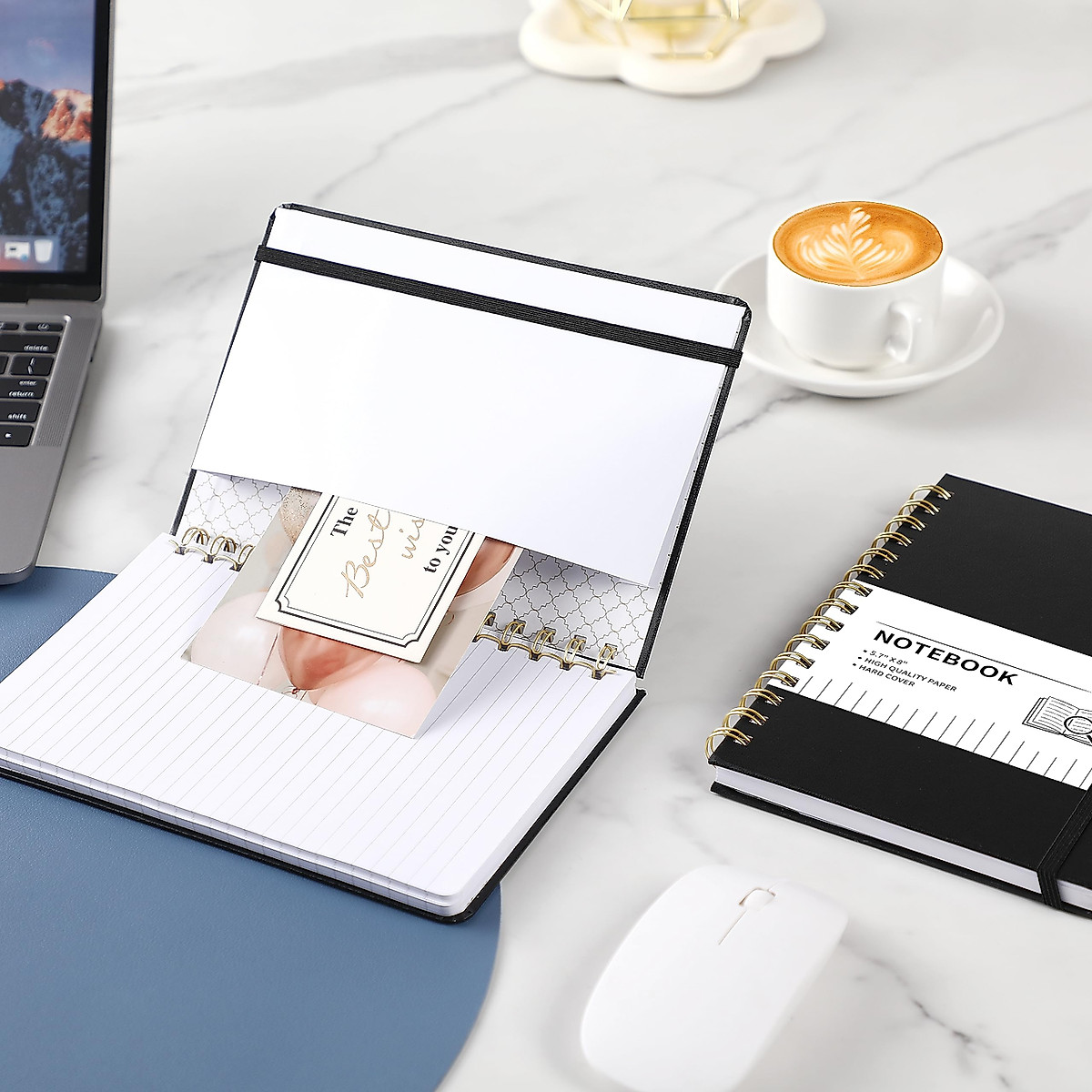 Ymomode Ruled Notebook/Journal - Notebooks with Hardcover and Premium Thick Paper, 8" x 5.7" (exclusive of spirals), College Ruled Spiral Notebook/Journal, Strong Twin-Wire Binding, Back Pocket