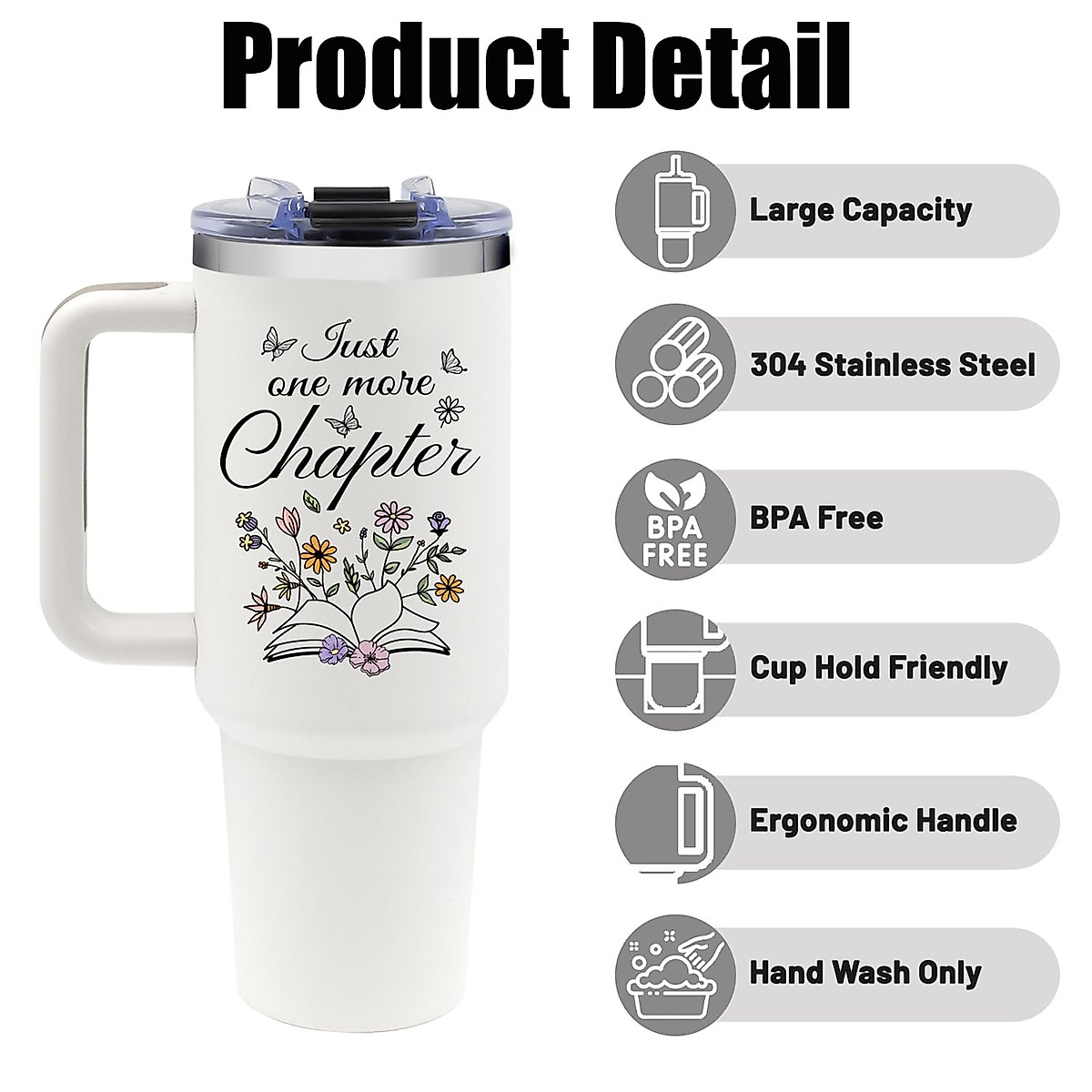 Gifts for Book Lovers Women, Book Lover Tumbler with Handle - 40oz Stainless Steel Travel Mug Insulated Coffee Cup, Bookish Bookworm Gift - Literary Librarian Gift - Reading Gifts for Readers Woman