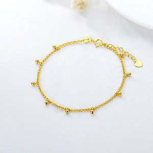SISGEM 18K Real Gold Women Bracelet, Yellow Gold Diamond Cut Balls Bracelet Italian Mesh Link Chain Bracelet Jewelry Giftd for Her, Wife, Mom, 6.5" - 7.5"