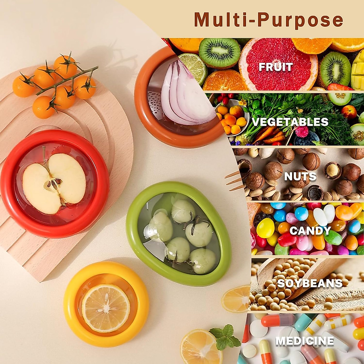 4 Pcs Vegetable and Fruit Storage Containers for Fridge, Refrigerator Vegetable Crisper Makes Food Stays Fresh Longer, BPA Free & Reusable, Ideal Avocado Lemon Tomato and Onion Keeper/Saver/Holder (A)