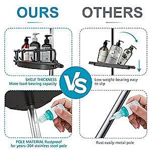 DYN Ptah 6 Tiers 95 to 116 Inch Rustproof Shower Caddy Tension Pole with 5 Shelves + 1 Tower Rack, CornerStanding Constant Tension Pole 304 Stainless Steel Adjustable Height Storage Organizer, Black