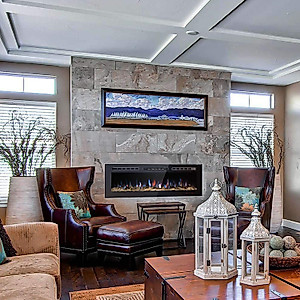 GMHome 80 Inches Wall Recessed Electric Fireplace Wall Mounted in-Wall Built Heater, Log Sets & Crystals, 9 Changeable Colors, with Remote, 1500W Fireplace, Black