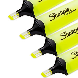 Sharpie Clear View Fluorescent Highlighters, Chisel Tip, Smear Guard Ink (Yellow, 4-Pack)