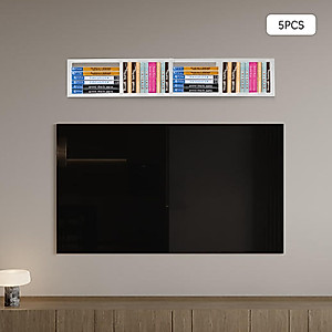 Vintoro 5PCS Wall Mount 34 Inch Media Storage Rack,Metal Floating Shelf Set,4 Compartments Cube Storage Shelf,Video Game Organizer,Open Bookshelf,for Bedroom,Study Room,Living Room,Office(White)