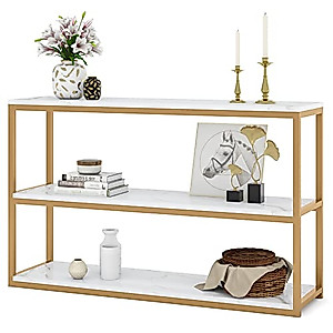 Tribesigns 3-Tier Console Table, Gold Sofa Entry Table with Faux Marble Top and Metal Frame for Home, Entryway, Hallway