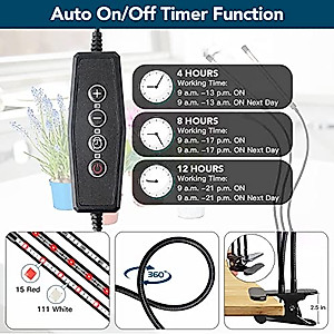 Juhefa Grow Light for Indoor Plants Growing, 126LED 6000K Full Spectrum Gooseneck Dimmable Plant Lamp for Seedlings Succulents Bonsai Plants, Timing 4/8/12H